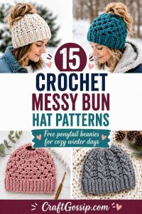 15 Crochet Messy Bun Hat Patterns For Ponytails, Buns And Bad Hair Days ...